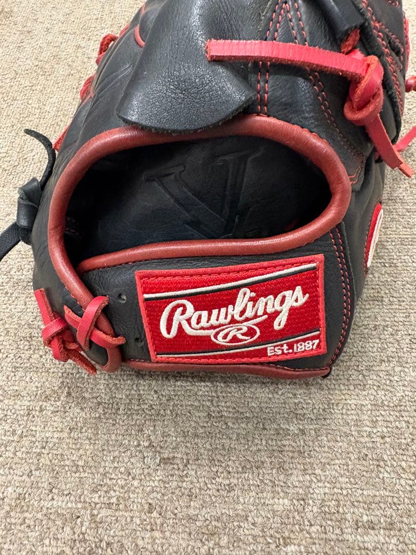 【極美品】Rawlings 軟式グローブ 黒/赤 大人用　ピッチャー用 純正品