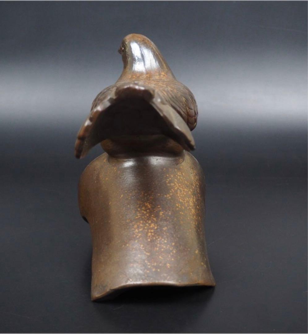 送料無料　昭和の名工　木村友敬作　胡麻備前　鳩置物