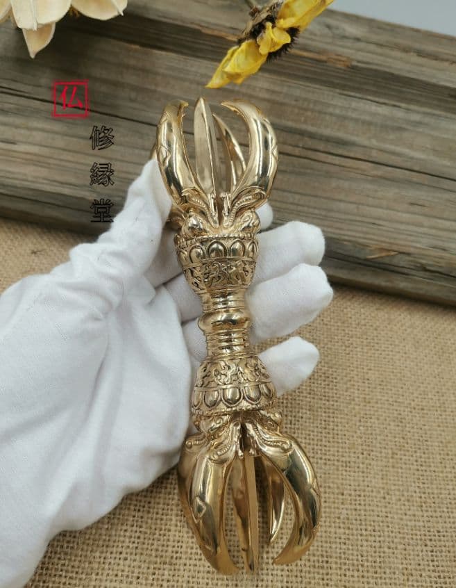 【修縁堂】五鈷杵 金剛杵 真鍮製 チベット仏教 真鍮 寺院仏具 法器