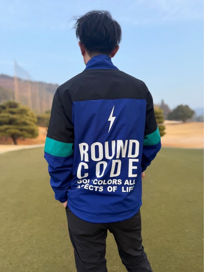 【定価2.7万】ROUNDCODE ストレッチ ナイロンブルゾン L ゴルフ 青