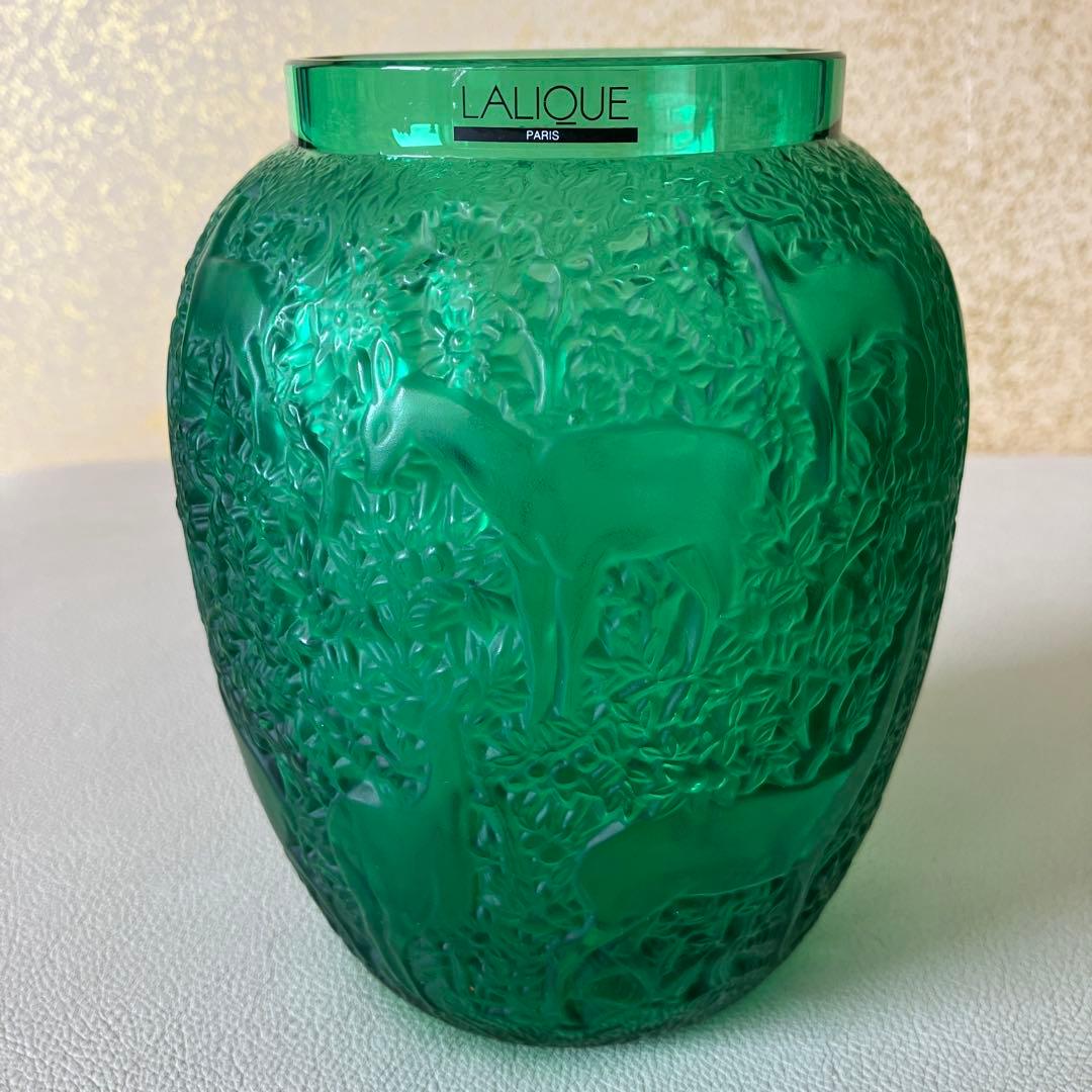 LALIQUE グリーン 花瓶 動物彫刻