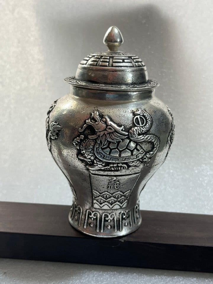 四大神獣模様将軍缶 銅製品 工芸品 置物