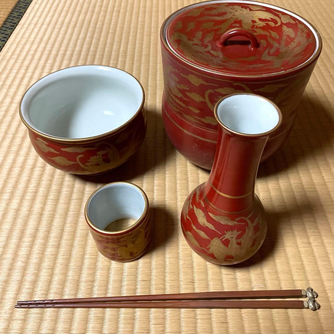 伝統工芸品　茶箱　玉堂窯　茶道具一式　（茶碗・水指・蓋置・花入・飾り火箸）
