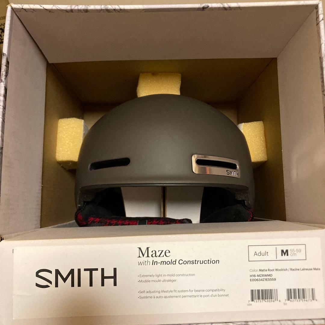 SMITH MAZEマットグレー ×チェックヘルメットMサイズ55-59センチ