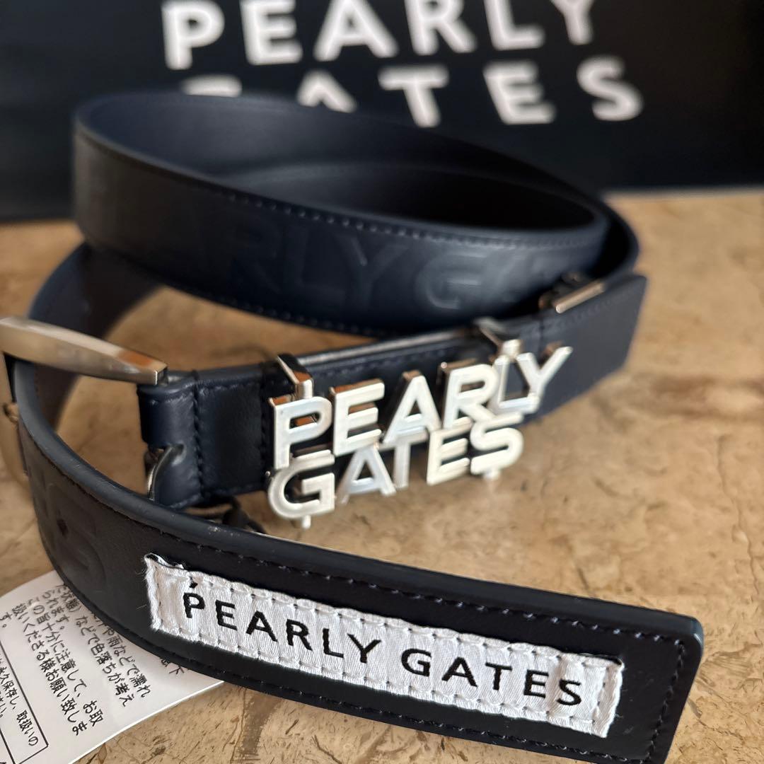 パーリーゲイツ　PEARLY GATES レザーベルト　白　ネイビー　紺　 L