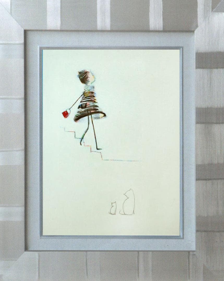 油絵 菅家令子 絵 絵画 インテリア F4-040214 白猫の親子 \" ？”