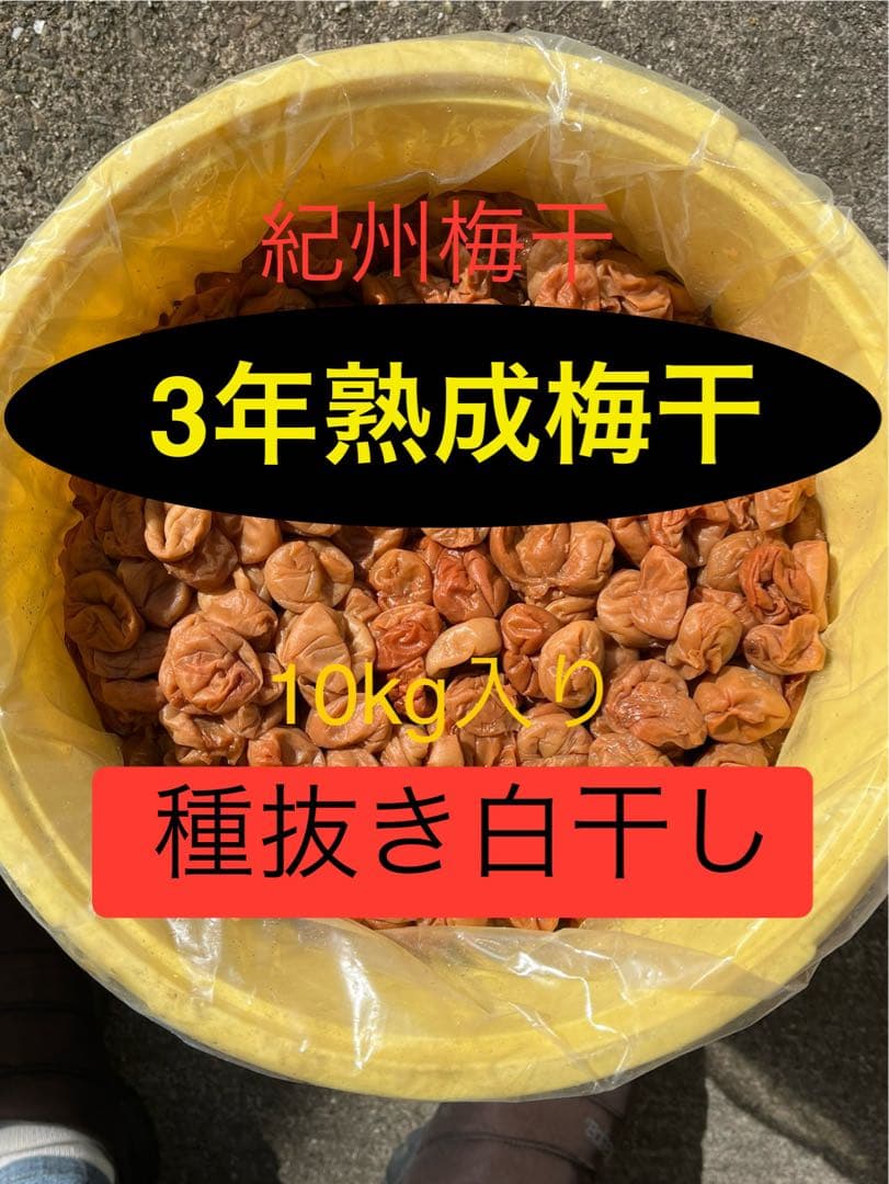 3年蔵出し熟成梅干 種抜き白干し　無添加　無選別　10kg入り