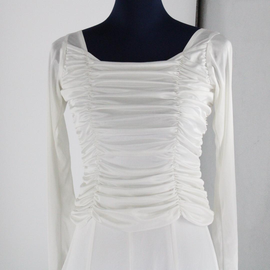 【日本製 社交ダンス衣装】光沢ホワイト Sanline サンリーヌ ドレス