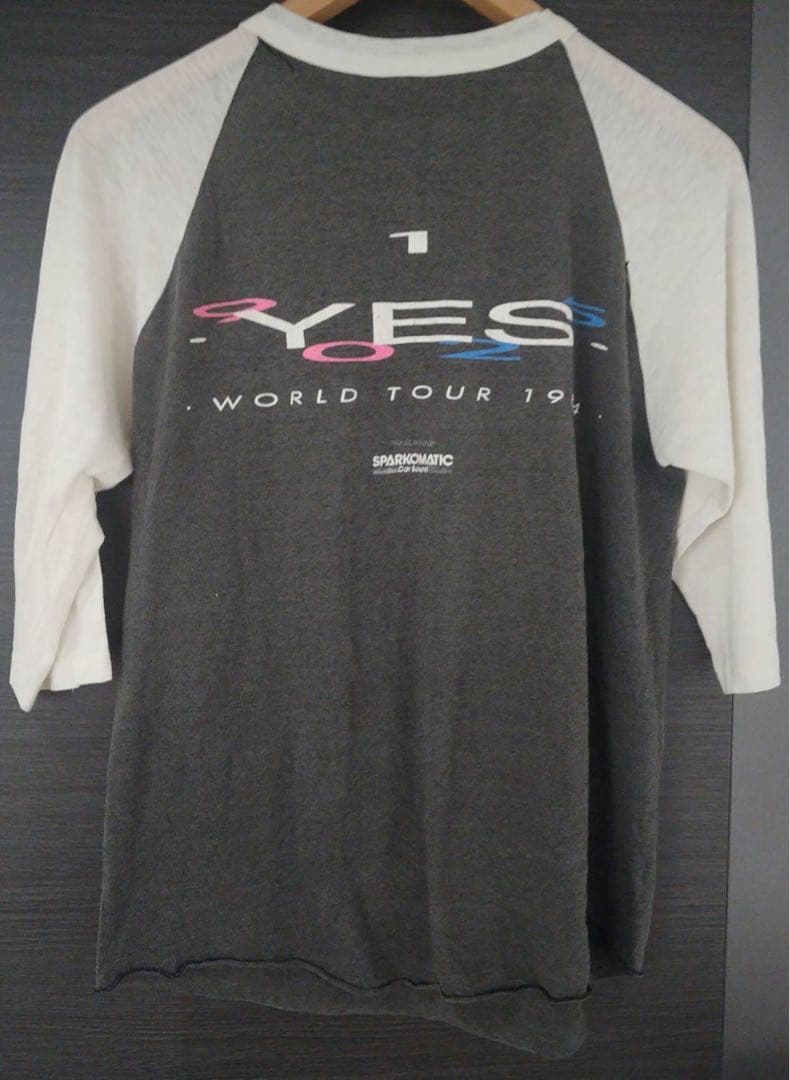 ’84年製!YES“ワールド·ツアー1984”BBシャツ(ラグラン)　グレー×白
