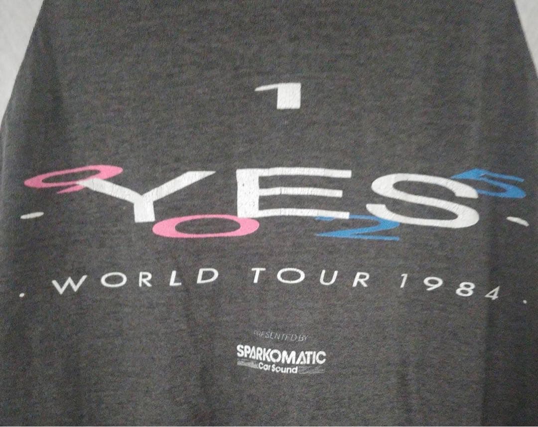 ’84年製!YES“ワールド·ツアー1984”BBシャツ(ラグラン)　グレー×白