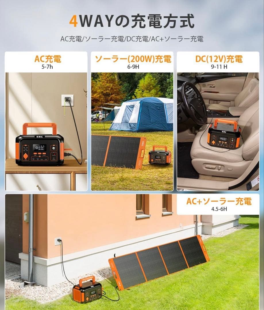 【大容量・高出力】EBL ポータブル電源 1000W 932.4Wh/42Ah