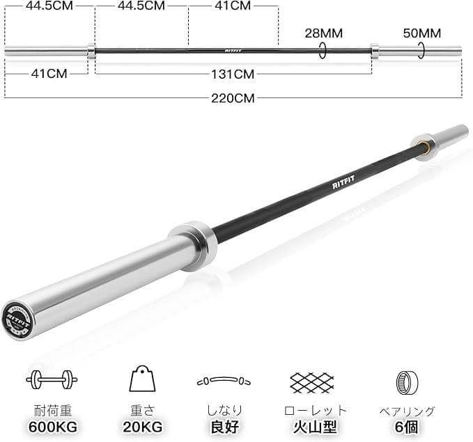バーベルシャフト2.2mブラック RITFIT【送料込】未使用 梱包に傷あり