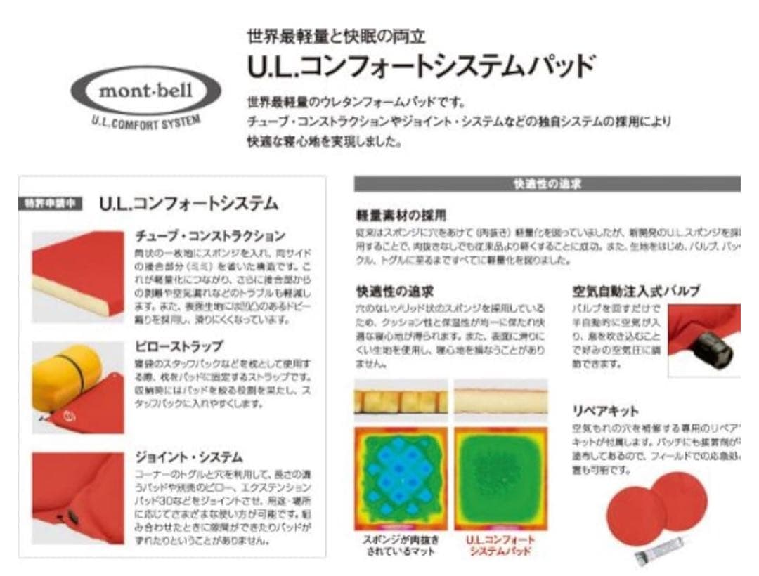 スーザン様用　モンベル U.L.コンフォートシステムパッド150