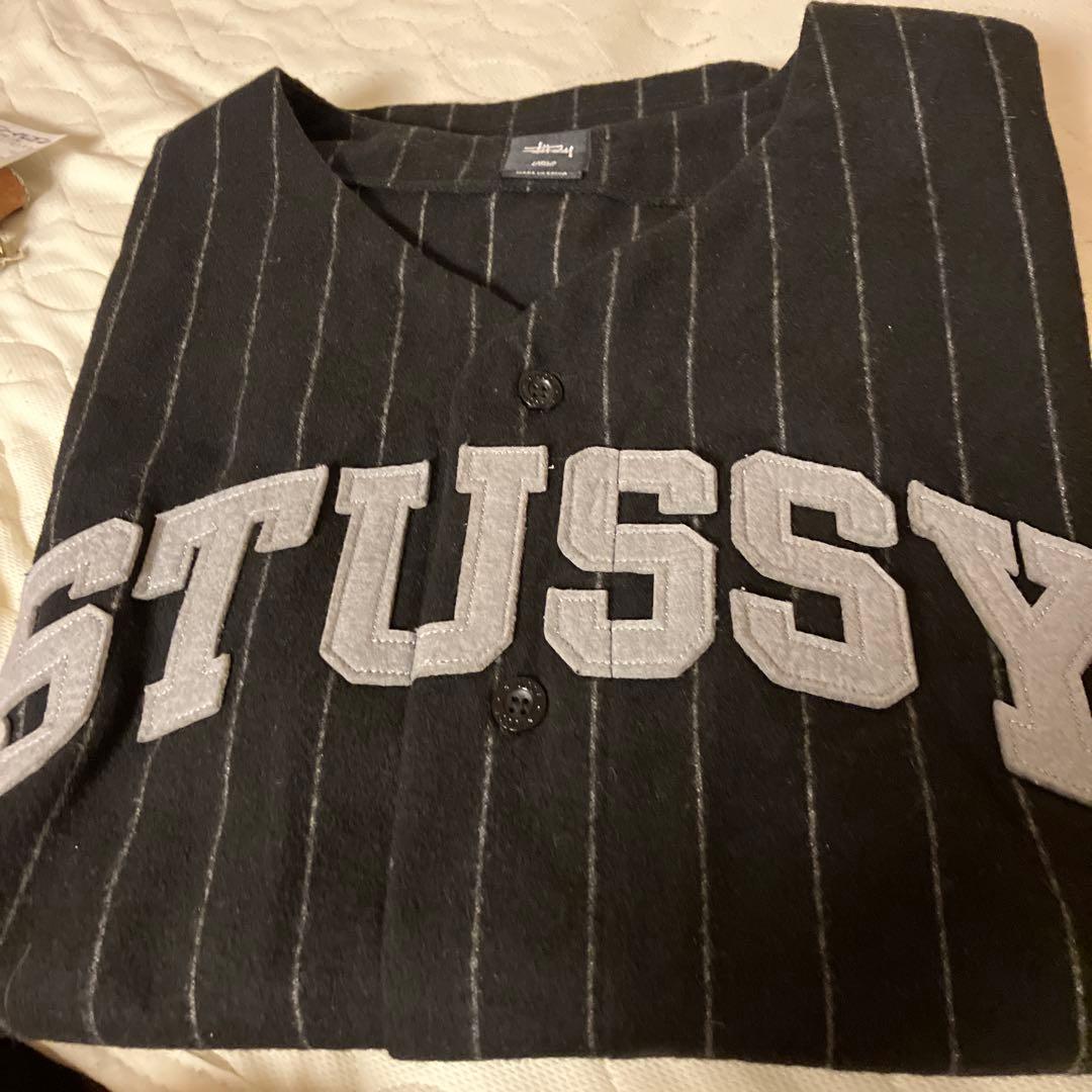 STUSSY ブラックストライプ ベースボールシャツ Lサイズ
