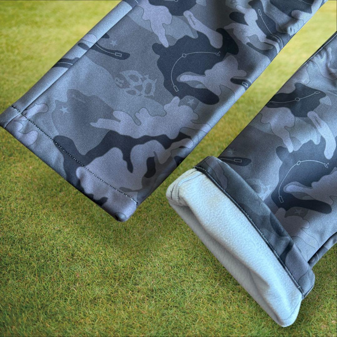 裏起毛　ラッセルノ　パンツ　迷彩　総柄　M〜L相当　白　黒　グレー　蓄熱　暖パン