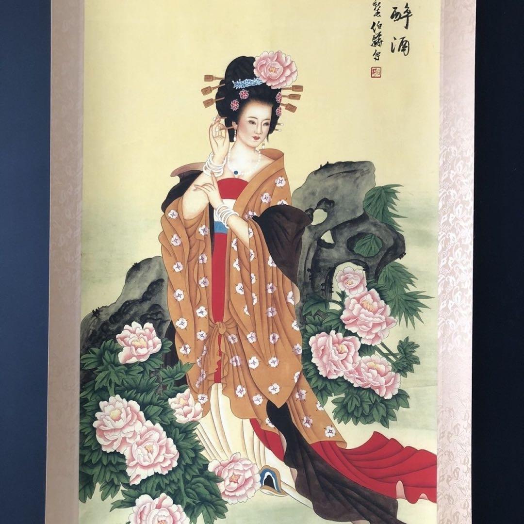 中国人物画　美人図　掛け軸　三尺中堂 宮廷風人物画・装飾用