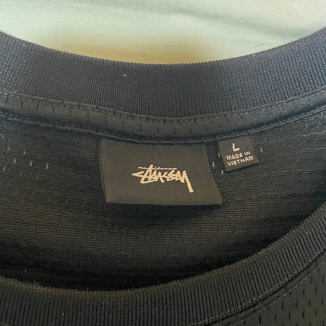 STUSSY メッシュ ゲームシャツ L ブラック ポリエステル