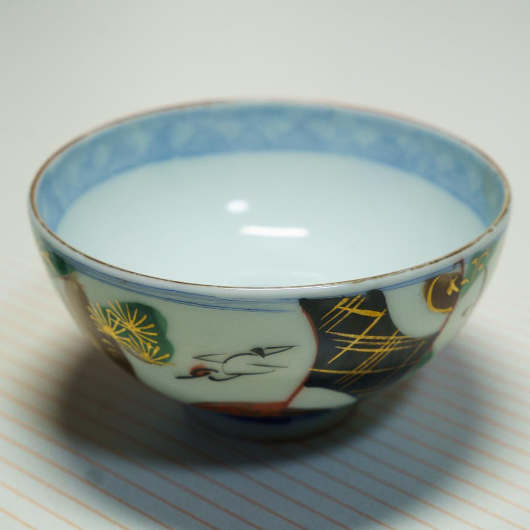 古伊万里　茶漬碗　茶碗　蓋付　金彩色絵　20客　木箱付　江戸～明治