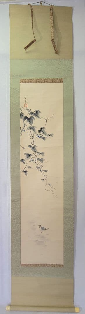 田中案山子　野葡萄　花鳥画　掛け軸　共箱　書画、骨董品、美術品