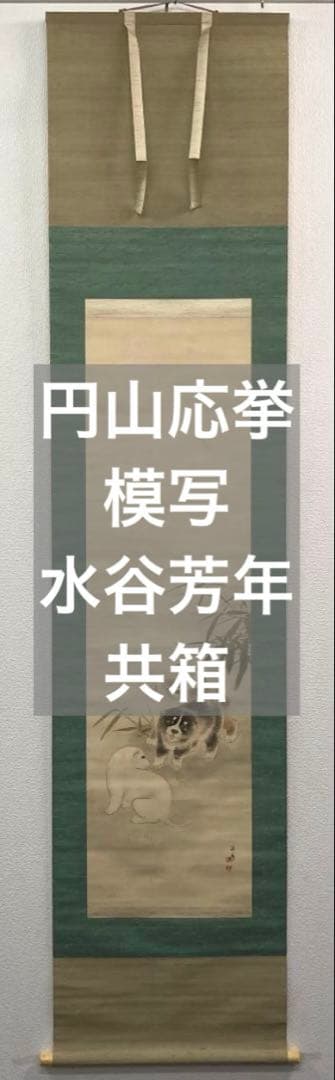【円山応挙 模写】水谷芳年「仔犬」掛軸 絹本 共箱