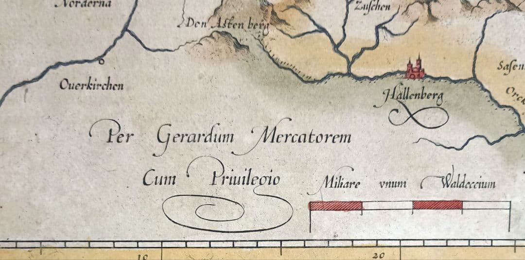 額装品　西洋古地図　17世紀　G.MERCATOR 「Waldeck」美品