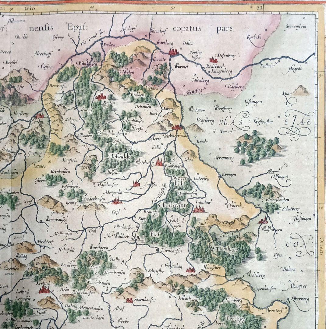 額装品　西洋古地図　17世紀　G.MERCATOR 「Waldeck」美品