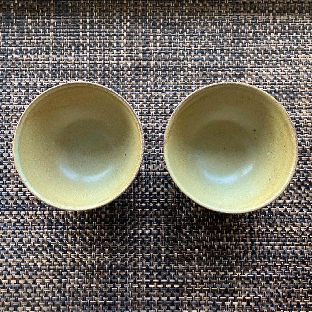青緑色 波状模様 陶器 茶碗 2個セット