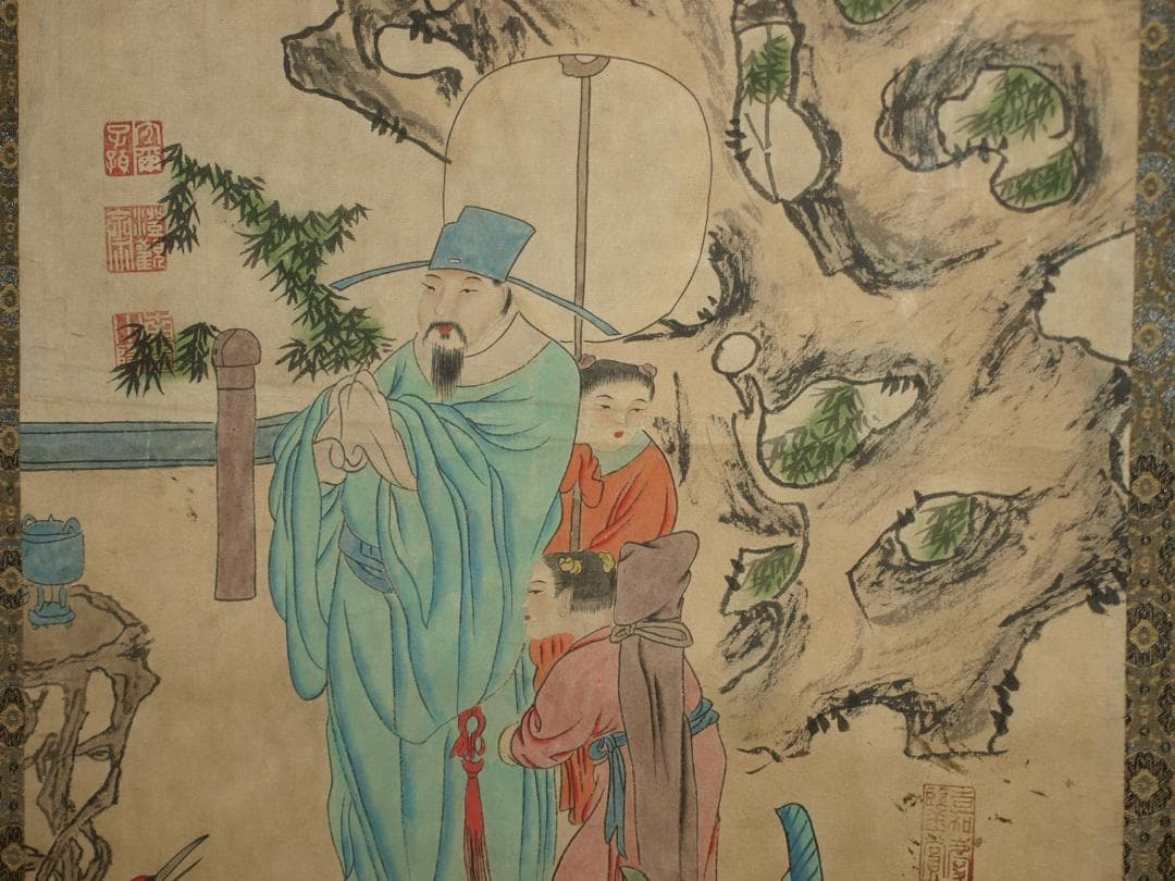 【骨董掛け軸】人物図 中国　五代 肉筆保證 　掛け軸 BD331A12-1