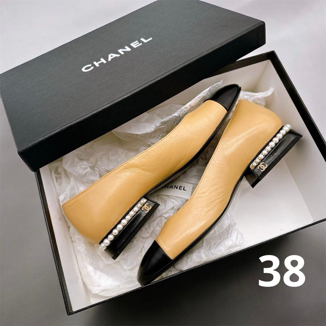 CHANEL シャネルバレエシューズ 38ベージュ/ブラック ココマーク