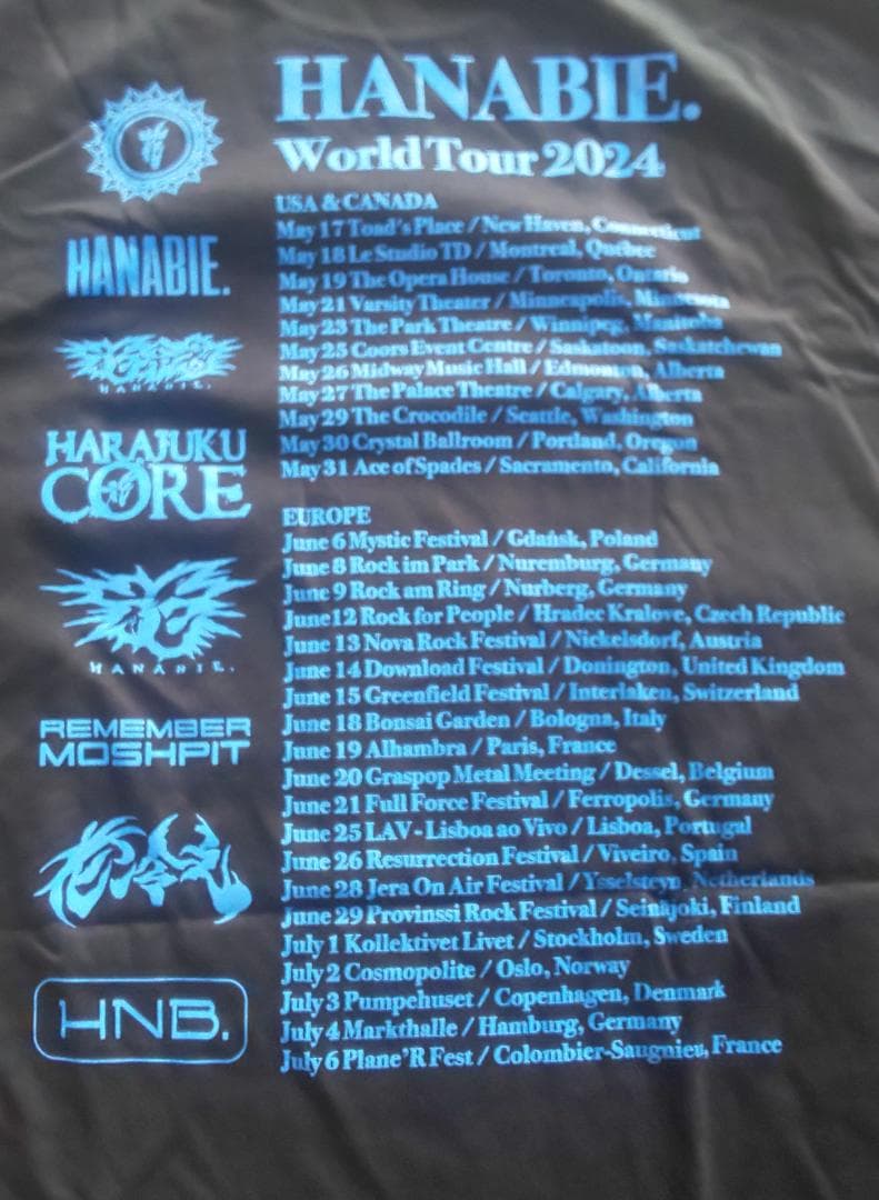 未使用 花冷え2024WorldTourTシャツXL HANABIE日本未販売2