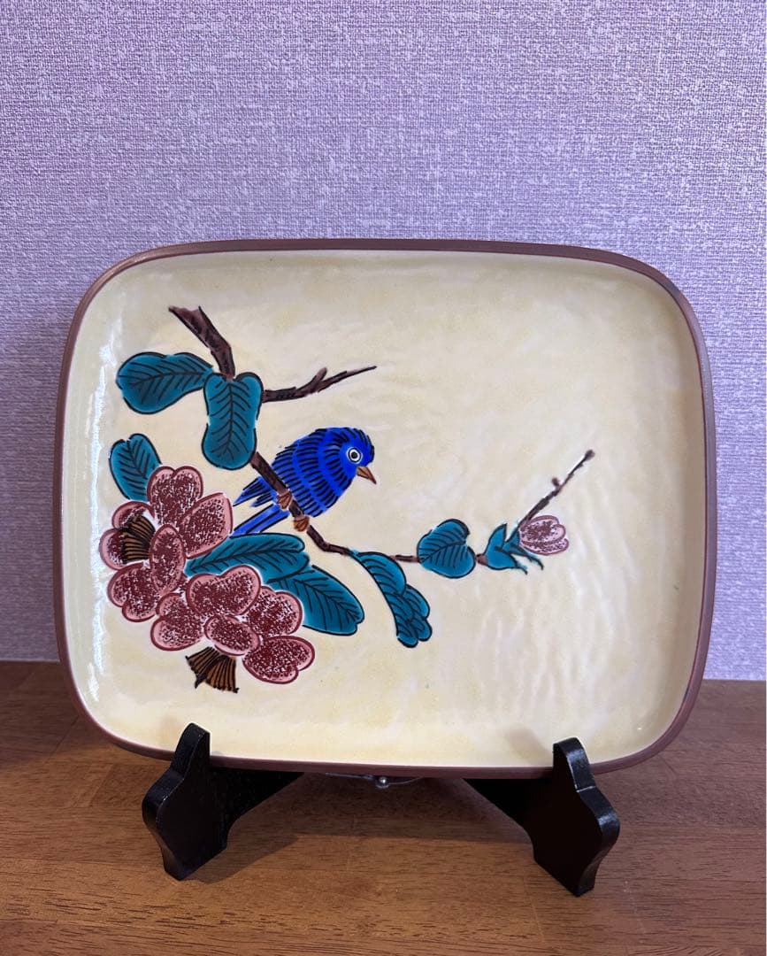 浅蔵五十吉造/浅蔵与成銘/共箱/色絵花鳥文飾皿　骨董品　美術品