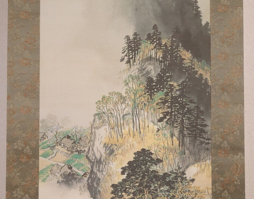 【複製】玉堂美術館監修 川合玉堂画 渓村春信 絹本 掛軸 工芸 山水 MB115