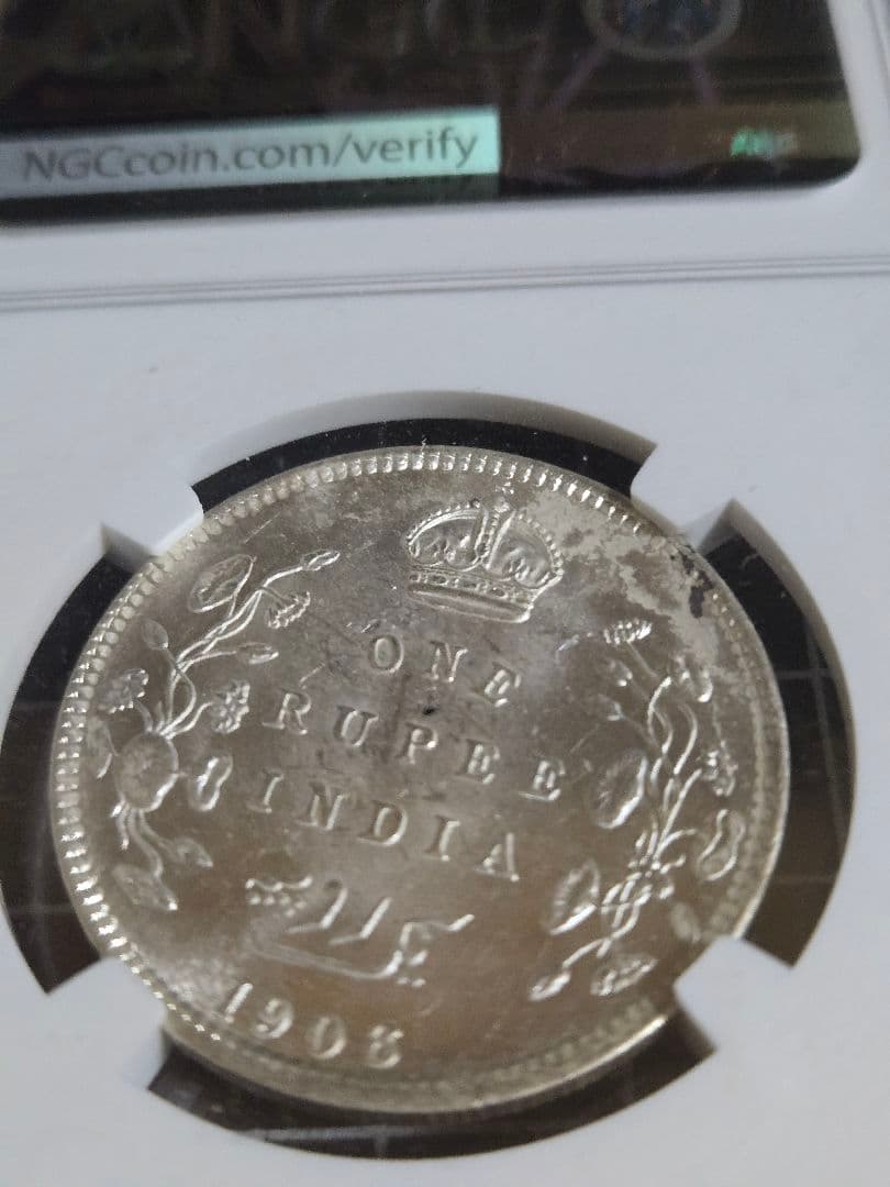 1906年 インド ルピー MS 62 エドワード7世 銀貨 イギリス NGC