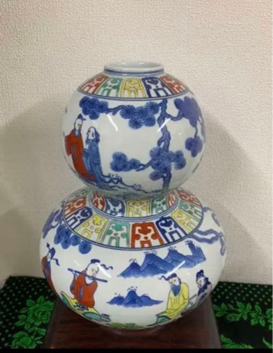 中国明五彩大明隆慶銘花卉人物文瓢箪瓶　骨董古美術アンティーク江戸青磁コレクション