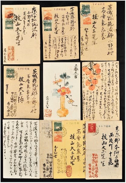香取秀真書簡及葉書　廣瀬榮一宛10通（書簡3通／葉書7通）・拔山大三宛葉書11通