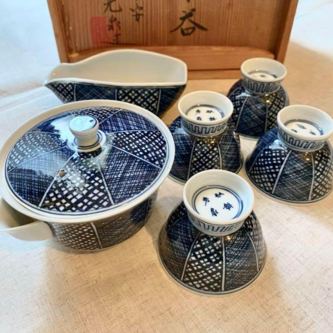 清水焼　光泉　祥瑞　茶器　染付　共箱　木箱