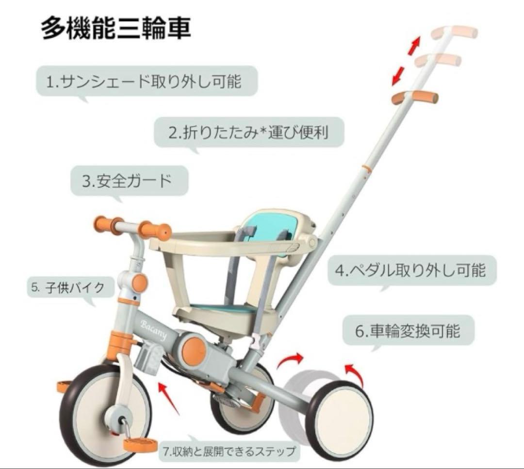 【新品】Bacany 子供用三輪車 7in1折りたたみ　ライトブルー