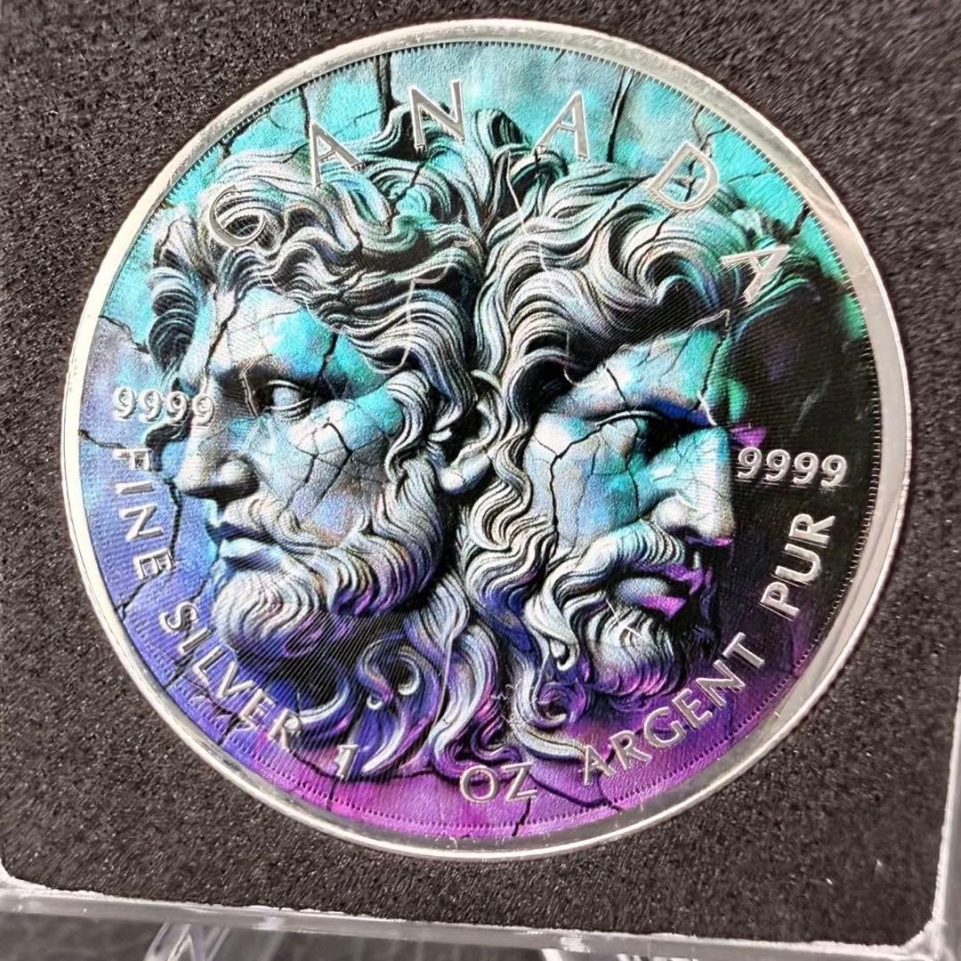 メイプルリーフ 銀貨 カラー ギリシャ神話 ジェミニ 石化兄弟 1オンス 1oz