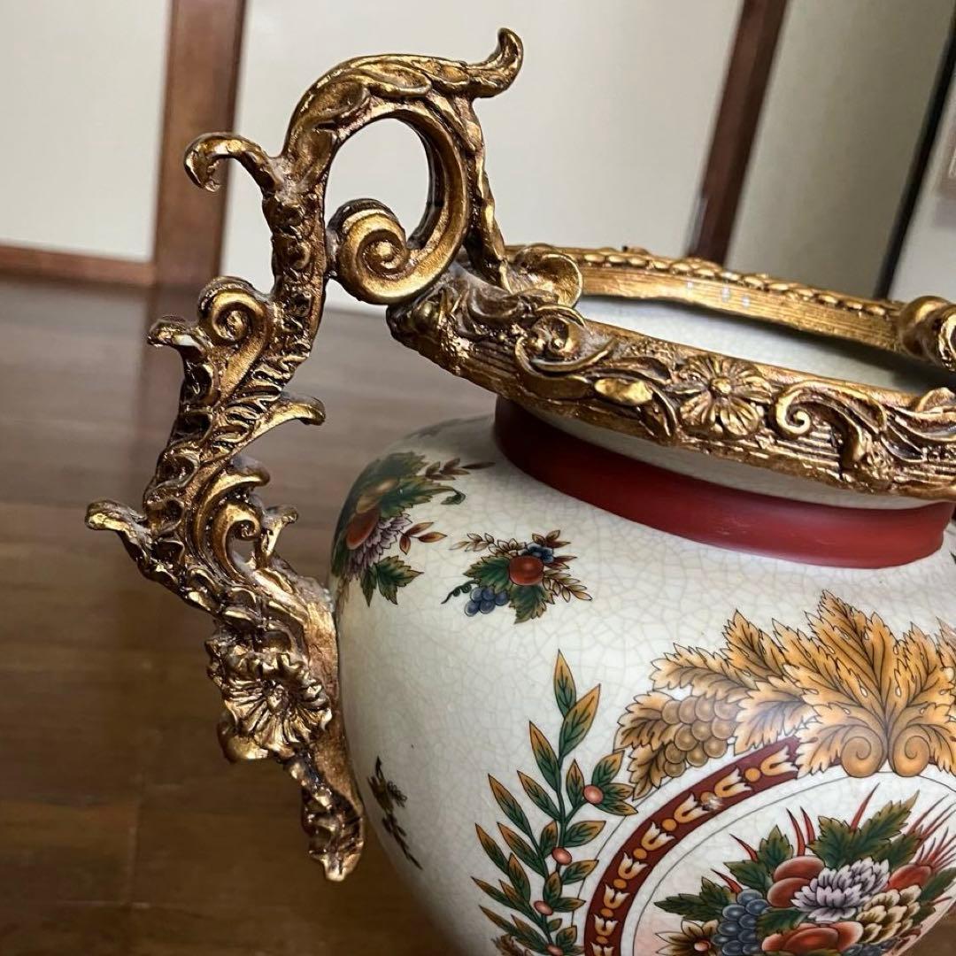 【美品】ヴィクトリアンスタイル 花瓶 陶器製　レトロ品　花柄　花器重さ2.7kg