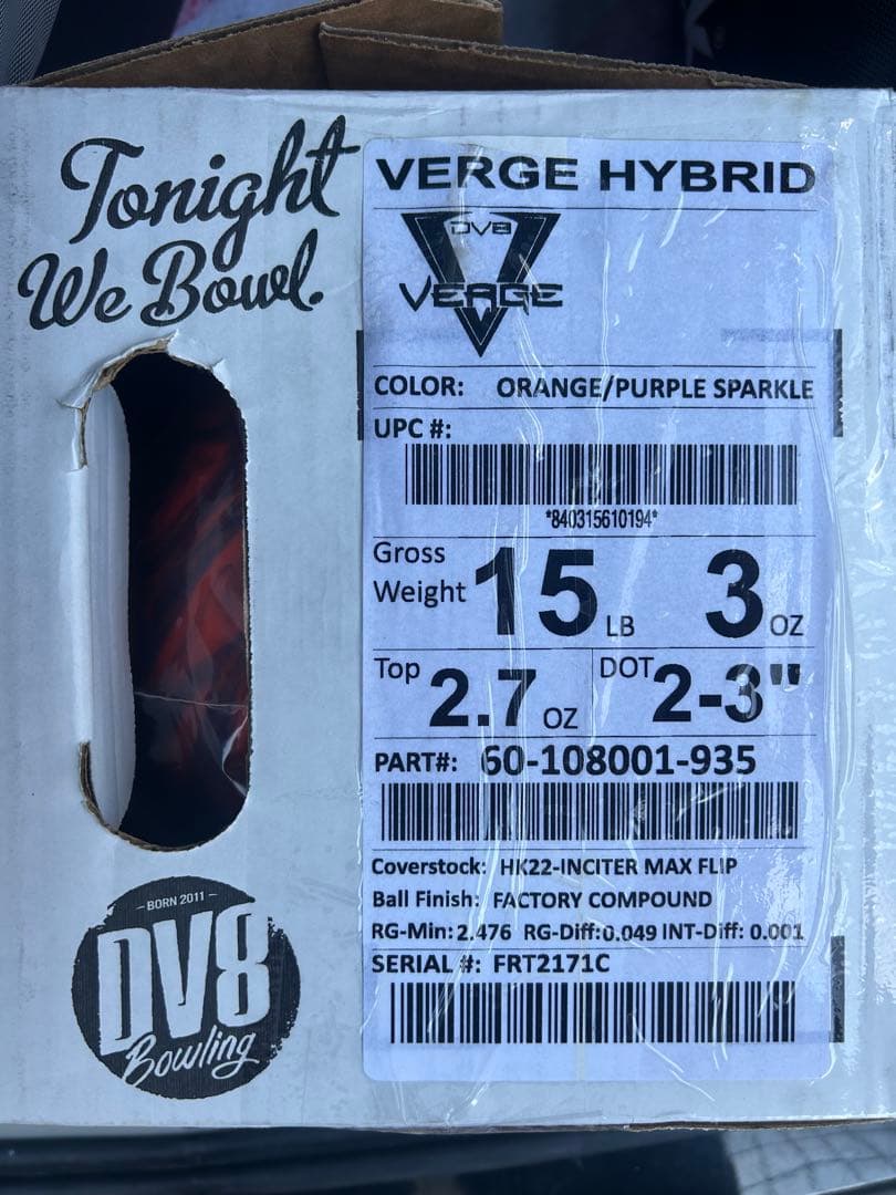 【新品】DV8 VERGE HYBRID ボウリングボール 15ポンド