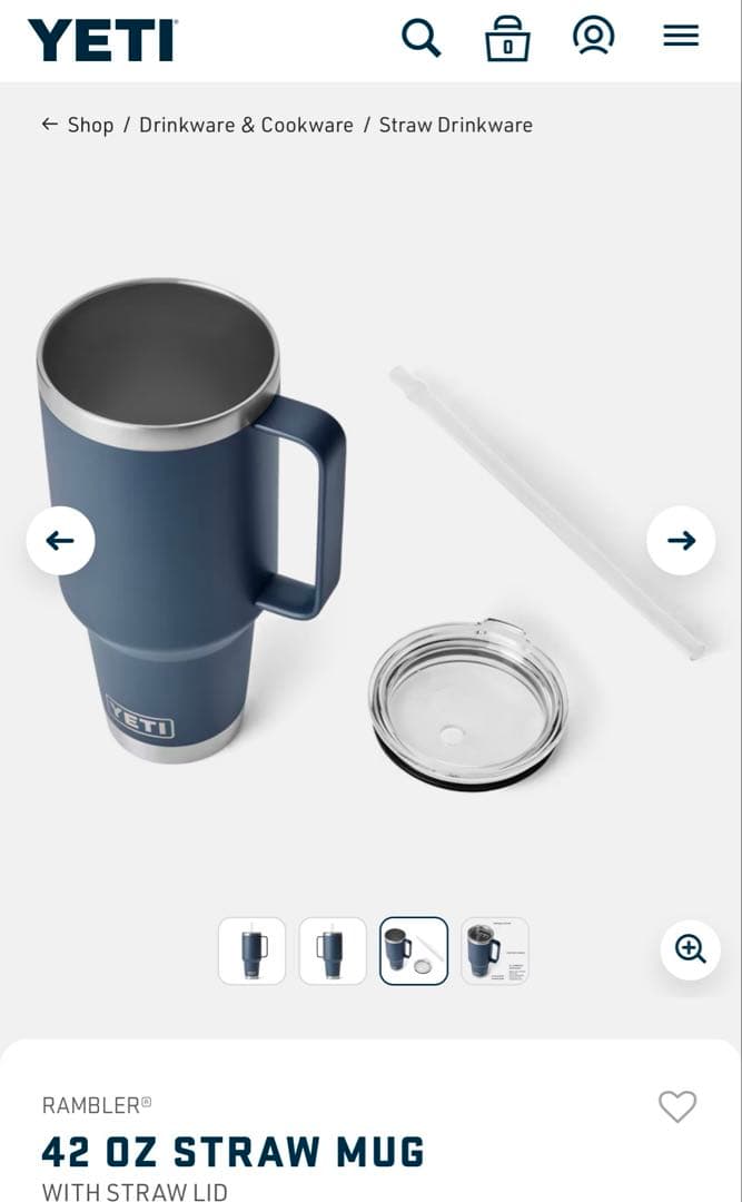 YETI Rambler 42 oz (1.2 L) ストローマグネイビー