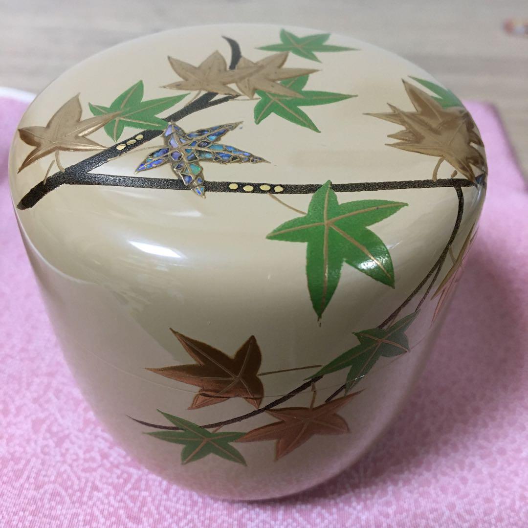 【茶道具】大棗　青楓蒔絵　白漆　吉田華正
