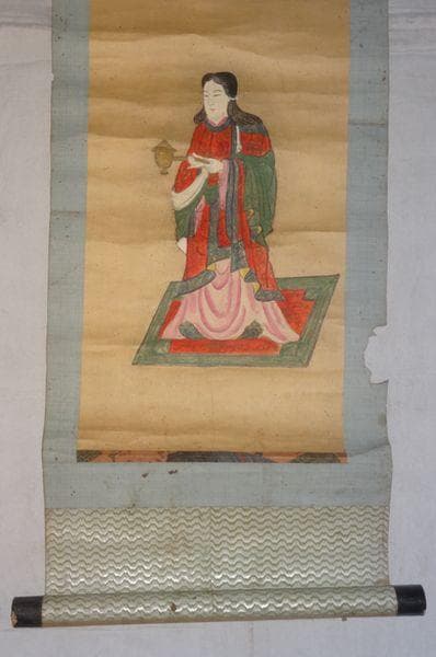 稀少 アンティーク 神社 聖徳太子 紙本 肉筆 掛軸 神道 絵画 日本画 古美術