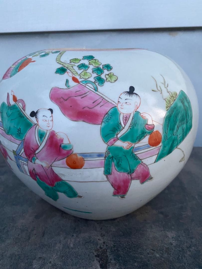 中国　清時代　童子絵　壺　古美術　骨董品