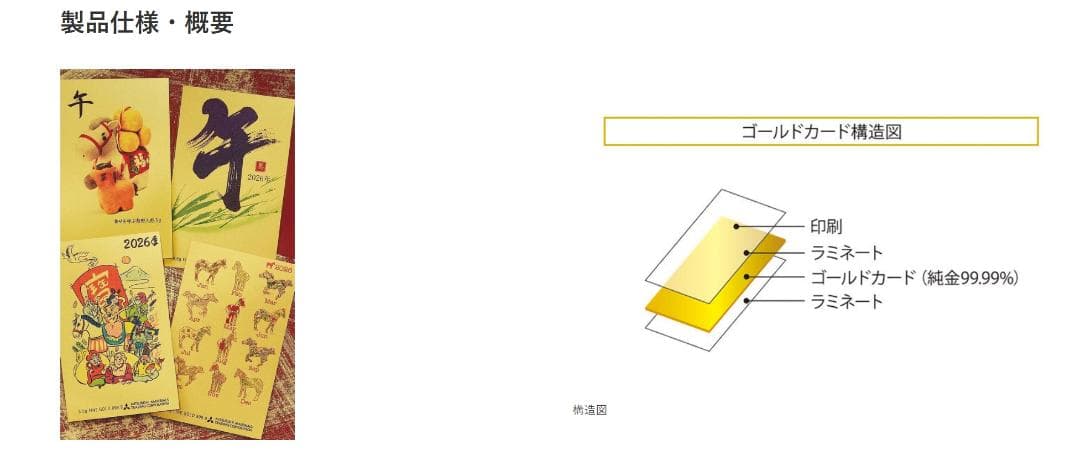 三菱マテリアル　ゴールドカレンダー(2002年)カード/金0.5g