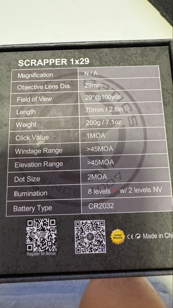 Vector Optics Scrapper 1x29 ＋レンズプロテクタ