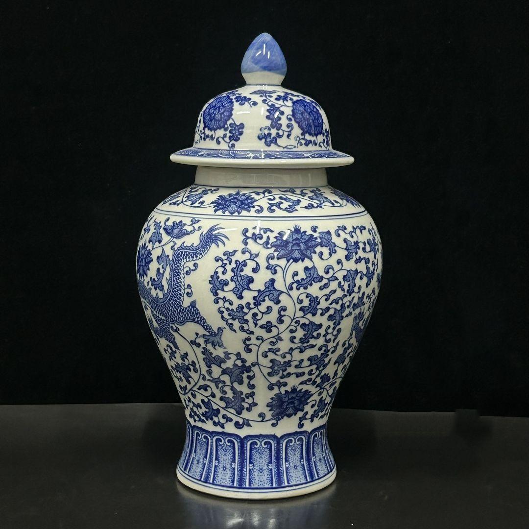 景徳鎮 青花磁器 竜紋将軍貯蔵缶 装飾品 現代工芸品 美術品 置物