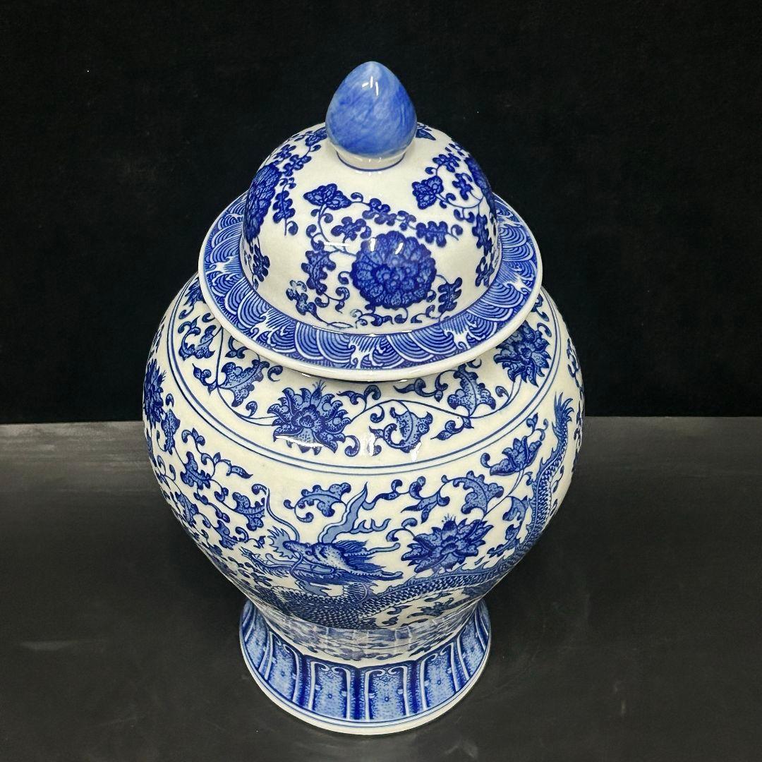 景徳鎮 青花磁器 竜紋将軍貯蔵缶 装飾品 現代工芸品 美術品 置物