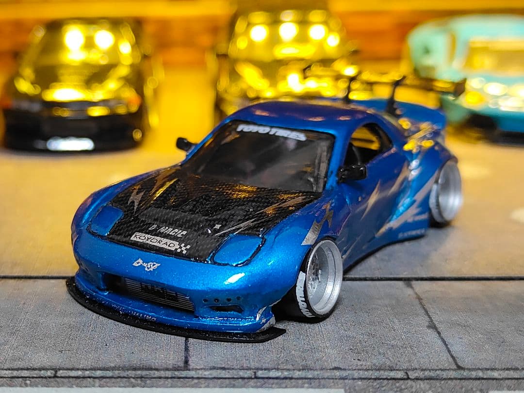 ホットウィールカスタム マツダ RX7 ドリ車 フルエアロ ☆深リム☆トミカ改造