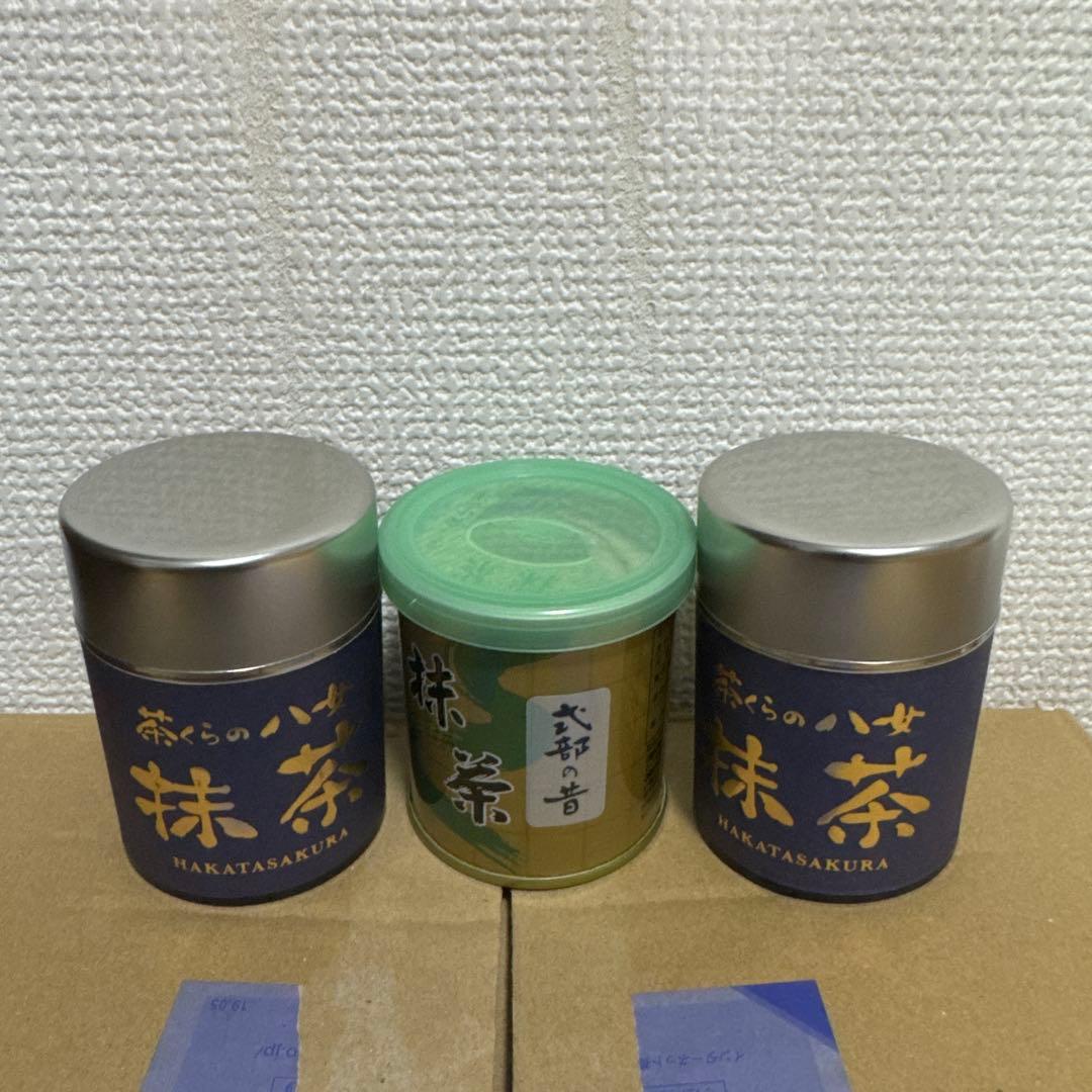 抹茶セット: 式部の昔30g -2缶　と　西複製茶八女抹茶　2缶